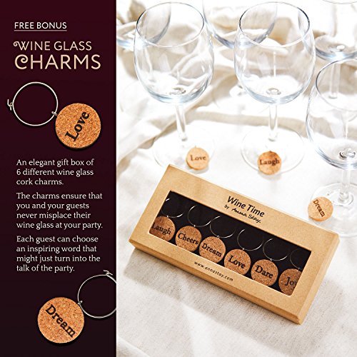 Wall Mounted Wine Rack - Bottle & Glass Holder - Cork Storage - Store Red, White, Champagne - Comes with 6 Cork Wine Charms - Home & Kitchen Décor - Designed by Anna Stay, Wine