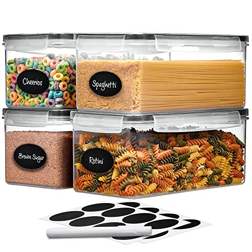 Airtight Food Storage Containers Set of 4 - Pasta Containers for Pantry Organization and Storage, BPA Free Spaghetti Container, Air Tight House Kitchen Storage Containers