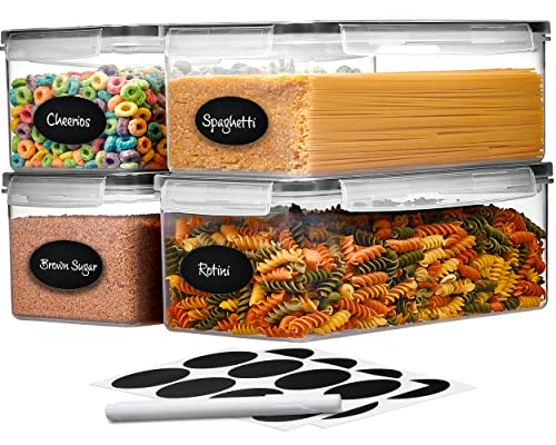 Airtight Food Storage Containers Set of 4 - Pasta Containers for Pantry Organization and Storage, BPA Free Spaghetti Container, Air Tight House Kitchen Storage Containers