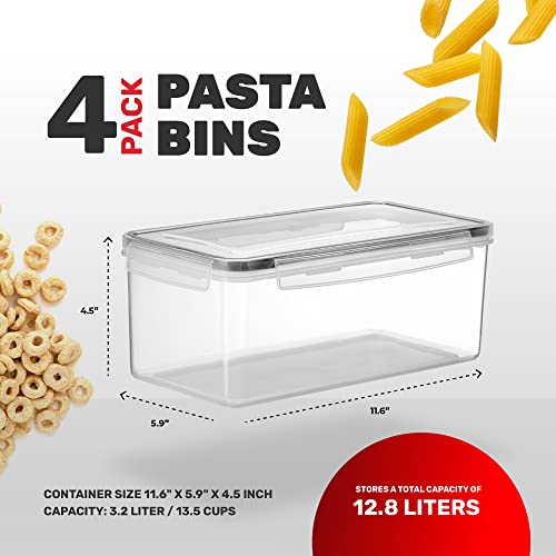 Airtight Food Storage Containers Set of 4 - Pasta Containers for Pantry Organization and Storage, BPA Free Spaghetti Container, Air Tight House Kitchen Storage Containers