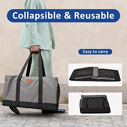 Reusable Grocery Bags Extra Large Tote Bag with Carrying Handles and Reinforced Bottom Heavy-Duty Oxford Fabric Moving Bags for Storage Space Saving Grey