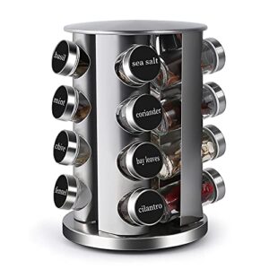 double 2 c rotating spice rack with 16 jars, revolving spice rack organizer, seasoning organizer with labels, stainless steel spice carousel for kitchen countertop, cabinet