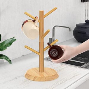 MaxGear Coffee Mug Holder, Bamboo Coffee Mug Tree, Mug Stand, Mug Rack, Coffee Cup Holder for Countertop, Wooden Coffee Cup Holder Stand, Coffee Mug Holder with 6 Hooks