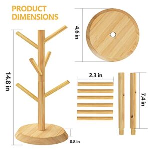 MaxGear Coffee Mug Holder, Bamboo Coffee Mug Tree, Mug Stand, Mug Rack, Coffee Cup Holder for Countertop, Wooden Coffee Cup Holder Stand, Coffee Mug Holder with 6 Hooks