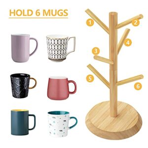 MaxGear Coffee Mug Holder, Bamboo Coffee Mug Tree, Mug Stand, Mug Rack, Coffee Cup Holder for Countertop, Wooden Coffee Cup Holder Stand, Coffee Mug Holder with 6 Hooks