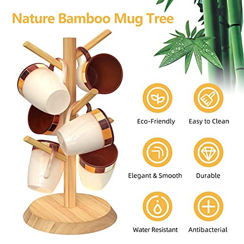 MaxGear Coffee Mug Holder, Bamboo Coffee Mug Tree, Mug Stand, Mug Rack, Coffee Cup Holder for Countertop, Wooden Coffee Cup Holder Stand, Coffee Mug Holder with 6 Hooks