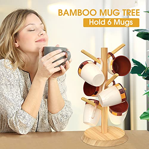 MaxGear Coffee Mug Holder, Bamboo Coffee Mug Tree, Mug Stand, Mug Rack, Coffee Cup Holder for Countertop, Wooden Coffee Cup Holder Stand, Coffee Mug Holder with 6 Hooks