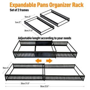 Mallnos Expandable Pot and Pan Organizers Rack, Kitchen Cabinet Pantry Bakeware & Cookware Organizer, Countertops and Cabinets with 10 Compartments