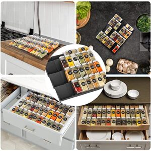 QIZENME Spice Drawer Organizer, 4 Tier Spice Rack Organizer for Cabinet Drawer, 2 Pack Expandable Seasoning Organizer Insert from 12" to 24", Drawer Spice Rack Tray for Cabinet/Countertop (Black)