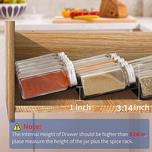 QIZENME Spice Drawer Organizer, 4 Tier Spice Rack Organizer for Cabinet Drawer, 2 Pack Expandable Seasoning Organizer Insert from 12" to 24", Drawer Spice Rack Tray for Cabinet/Countertop (Black)