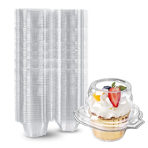 FoodieJoy 120 Packs Individual Cupcake Containers Stackable Single Compartment Cupcake Disposable Carrier Holder Box Deep Dome Clear Plastic BPAFree (120 counts)