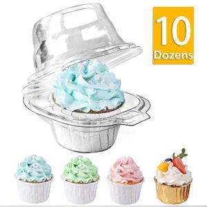 FoodieJoy 120 Packs Individual Cupcake Containers Stackable Single Compartment Cupcake Disposable Carrier Holder Box Deep Dome Clear Plastic BPAFree (120 counts)