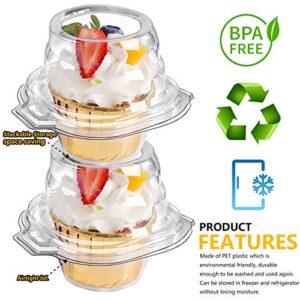 FoodieJoy 120 Packs Individual Cupcake Containers Stackable Single Compartment Cupcake Disposable Carrier Holder Box Deep Dome Clear Plastic BPAFree (120 counts)