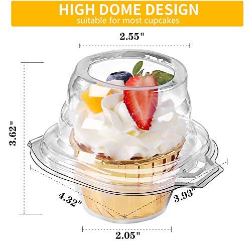 FoodieJoy 120 Packs Individual Cupcake Containers Stackable Single Compartment Cupcake Disposable Carrier Holder Box Deep Dome Clear Plastic BPAFree (120 counts)