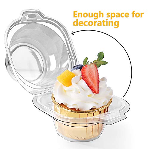 FoodieJoy 120 Packs Individual Cupcake Containers Stackable Single Compartment Cupcake Disposable Carrier Holder Box Deep Dome Clear Plastic BPAFree (120 counts)