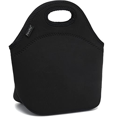 FlowFly Neoprene kids Lunch box Insulated Soft Bag Mini Cooler Thermal Meal Tote Kit for Boys, Girls,Men,Women,School,Work, Office,Black