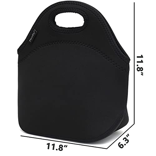 FlowFly Neoprene kids Lunch box Insulated Soft Bag Mini Cooler Thermal Meal Tote Kit for Boys, Girls,Men,Women,School,Work, Office,Black