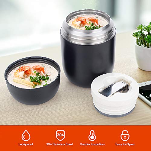 Keep Food Warm Lunch Container - Wide Mouth Lunch Thermoses for Hot Food Nomeca 16Oz Stainless Steel Thermal Vacuum Bento Box With Spoon for Kids Adult School Office Outdoor, Black