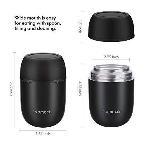 Keep Food Warm Lunch Container - Wide Mouth Lunch Thermoses for Hot Food Nomeca 16Oz Stainless Steel Thermal Vacuum Bento Box With Spoon for Kids Adult School Office Outdoor, Black