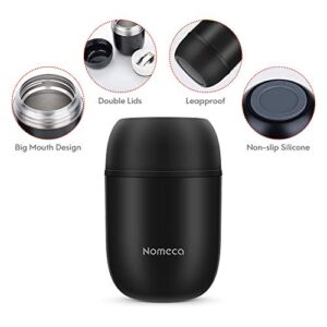 Keep Food Warm Lunch Container - Wide Mouth Lunch Thermoses for Hot Food Nomeca 16Oz Stainless Steel Thermal Vacuum Bento Box With Spoon for Kids Adult School Office Outdoor, Black