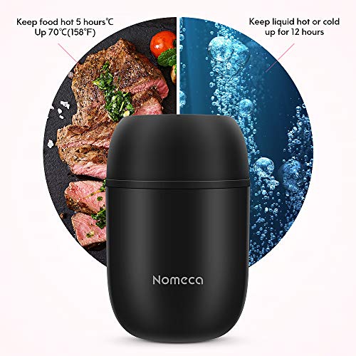 Keep Food Warm Lunch Container - Wide Mouth Lunch Thermoses for Hot Food Nomeca 16Oz Stainless Steel Thermal Vacuum Bento Box With Spoon for Kids Adult School Office Outdoor, Black