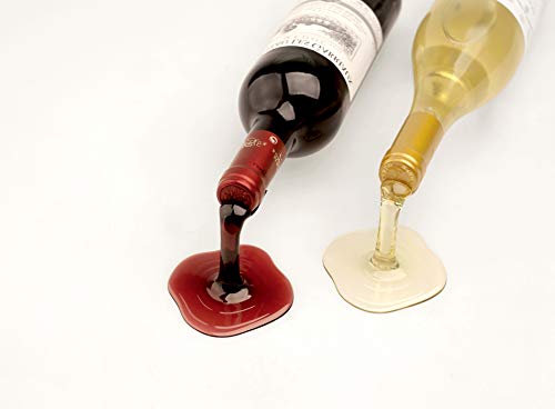 Spilled Wine Bottle Holder - Fun and Unique Way to Display Your Favorite Wine - Red and White (Set of 2)