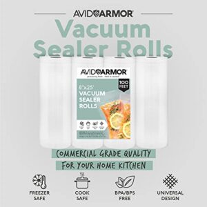 Avid Armor - Vacuum Seal Rolls, Vac Seal Bags for Food Storage, Meal Saver Freezer Vacuum Sealer Bags, Sous Vide Bags Vacuum Sealer, Non-BPA Vacuum Sealer Bags, 8 inches by 25 feet, Pack of 4