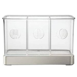 mDesign Plastic Cutlery Storage Organizer Caddy Bin for Kitchen Table, Cabinet or Pantry - Holds Forks, Knives, Spoons, Serving Utensils - Indoor or Outdoor Use, 3 Sections - Clear/Chrome