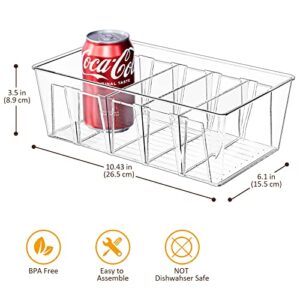 Puricon 4 Pack Pantry Organization and Storage Bins for Kitchen Fridge Countertop Cabinet, Stackable Clear Plastic Storage Containers with Removable Dividers, 5 Compartments for Food Snacks Spices