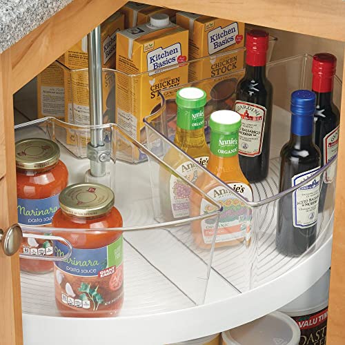 mDesign Kitchen Cabinet Plastic Lazy Susan Storage Turntable Organizer Bins with Built-In Handle - Large Triangle Corner Dividers for Pantry or Cabinets - 1/4 Wedge, 6" Deep Container - 2 Pack - Clear