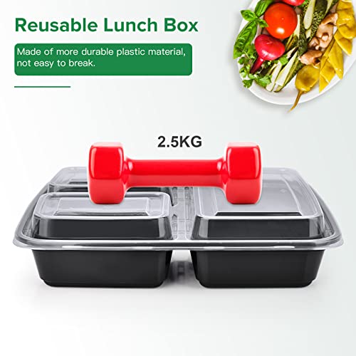 GUANFU [20 Pack] 34oz Meal Prep Container 3 Compartment, Reusable BPA Free Plastic Food Prep Containers with Airtight Lids, Microwave, Freezer & Dishwasher Safe Disposable Bento Boxes