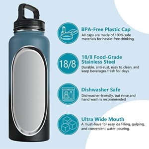 AEXPF 40 oz Insulated Water Bottle, Stainless Steel Vacuum Sports Water Bottle with 3 Lids, Durable Leakproof Metal Thermos, BPA-free Water Flask Jug with Strap for Gym Camping, Indigo Black Gradient