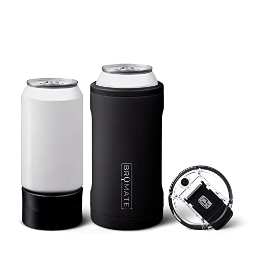 BrüMate Hopsulator Trio 3-in-1 Insulated Can Cooler for 12oz / 16oz Cans + 100% Leak Proof Tumbler with Lid | Can Coozie Insulated for Beer, Soda, and Energy Drinks (Matte Black)