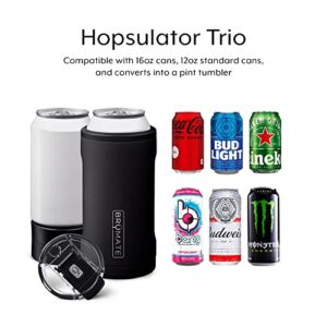 BrüMate Hopsulator Trio 3-in-1 Insulated Can Cooler for 12oz / 16oz Cans + 100% Leak Proof Tumbler with Lid | Can Coozie Insulated for Beer, Soda, and Energy Drinks (Matte Black)