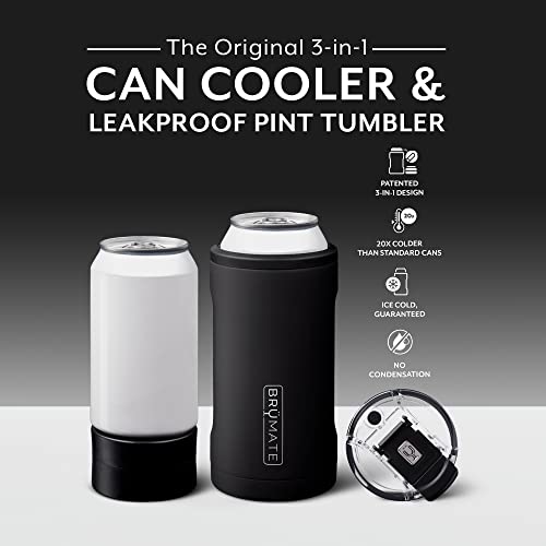 BrüMate Hopsulator Trio 3-in-1 Insulated Can Cooler for 12oz / 16oz Cans + 100% Leak Proof Tumbler with Lid | Can Coozie Insulated for Beer, Soda, and Energy Drinks (Matte Black)