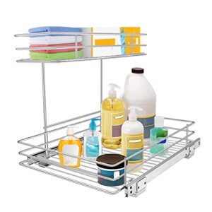 tksrn pull out cabinet organizer, under sink organizer kitchen slide out storage shelf with 2 tier sliding wire drawer – 12.6w x 16.5d x 13h – request at least 13 inch cabinet opening