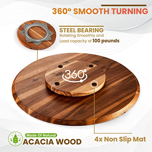 Tidita 21" Acacia Lazy Susan Organizer for Table - Wooden Lazy Susan Turntable - Wood Kitchen Turntable Storage Food for Cheese Boards, Pantry, Fridge, Refrigerator, Countertop (Acacia Wood)