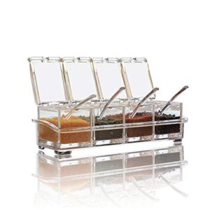 clear seasoning box,v-resourcing 4 pieces clear seasoning storage container for spice salt sugar cruet,condiment jars with spoons