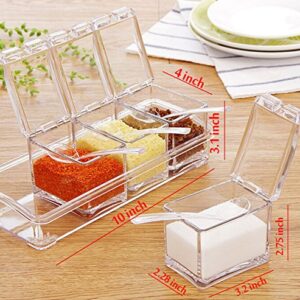 Clear Seasoning Box,V-Resourcing 4 Pieces Clear Seasoning Storage Container for Spice Salt Sugar Cruet,Condiment Jars with Spoons