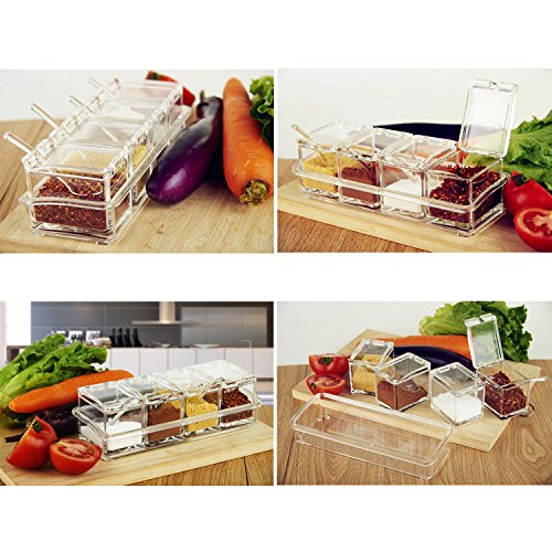 Clear Seasoning Box,V-Resourcing 4 Pieces Clear Seasoning Storage Container for Spice Salt Sugar Cruet,Condiment Jars with Spoons