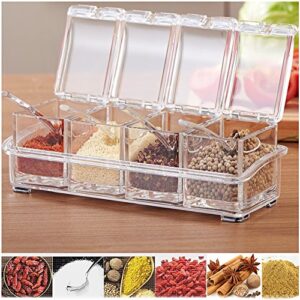 Clear Seasoning Box,V-Resourcing 4 Pieces Clear Seasoning Storage Container for Spice Salt Sugar Cruet,Condiment Jars with Spoons