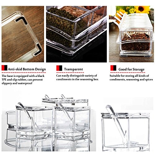 Clear Seasoning Box,V-Resourcing 4 Pieces Clear Seasoning Storage Container for Spice Salt Sugar Cruet,Condiment Jars with Spoons