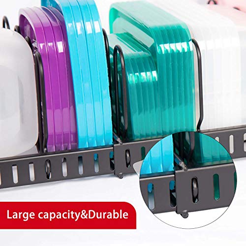 Expandable Food Container Lid Organizer,Large Capacity Adjustable 10 Dividers Detachable Lid Organizer Rack for Cabinets, Cupboards, Pantry Shelves, Drawers to Keep Kitchen Tidy,Black(Patent Pending)