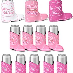 12 Pack Cowgirl Boot Bachelorette Party Skinny Can Sleeves Disco Cowgirl Slim Beverage Sleeves Favor Bridal Shower Insulated Neoprene Drink Holder for Western Themed Space Cowgirl Party Decorations