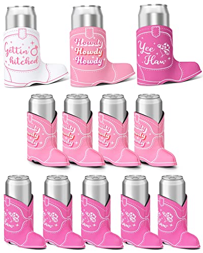 12 Pack Cowgirl Boot Bachelorette Party Skinny Can Sleeves Disco Cowgirl Slim Beverage Sleeves Favor Bridal Shower Insulated Neoprene Drink Holder for Western Themed Space Cowgirl Party Decorations