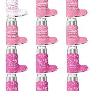 12 Pack Cowgirl Boot Bachelorette Party Skinny Can Sleeves Disco Cowgirl Slim Beverage Sleeves Favor Bridal Shower Insulated Neoprene Drink Holder for Western Themed Space Cowgirl Party Decorations