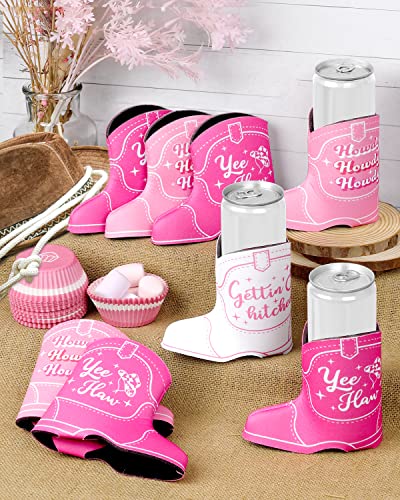 12 Pack Cowgirl Boot Bachelorette Party Skinny Can Sleeves Disco Cowgirl Slim Beverage Sleeves Favor Bridal Shower Insulated Neoprene Drink Holder for Western Themed Space Cowgirl Party Decorations