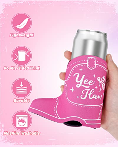 12 Pack Cowgirl Boot Bachelorette Party Skinny Can Sleeves Disco Cowgirl Slim Beverage Sleeves Favor Bridal Shower Insulated Neoprene Drink Holder for Western Themed Space Cowgirl Party Decorations