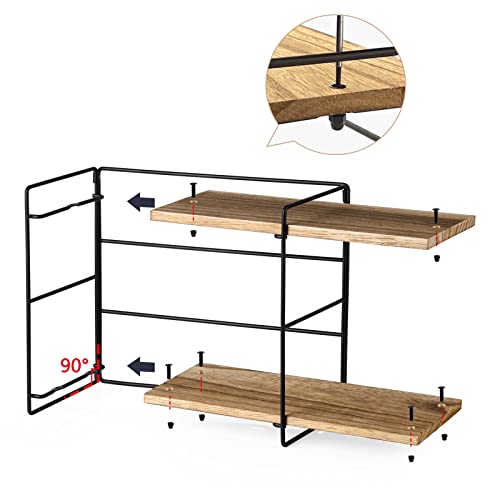 SRIWATANA Kitchen Countertop Organizer Set of 2, Bathroom Counter Shelf Spice Rack Sink Countertop Storage Desktop Large Wood Shelf - Carbonized Black