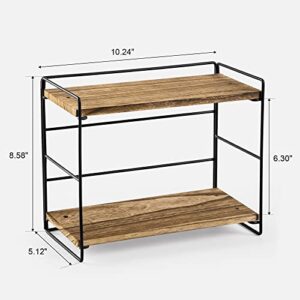 SRIWATANA Kitchen Countertop Organizer Set of 2, Bathroom Counter Shelf Spice Rack Sink Countertop Storage Desktop Large Wood Shelf - Carbonized Black